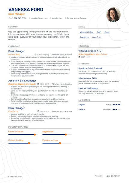 Bank Manager Resume Examples & Guide for 2023 (Layout, Skills, Keywords ...