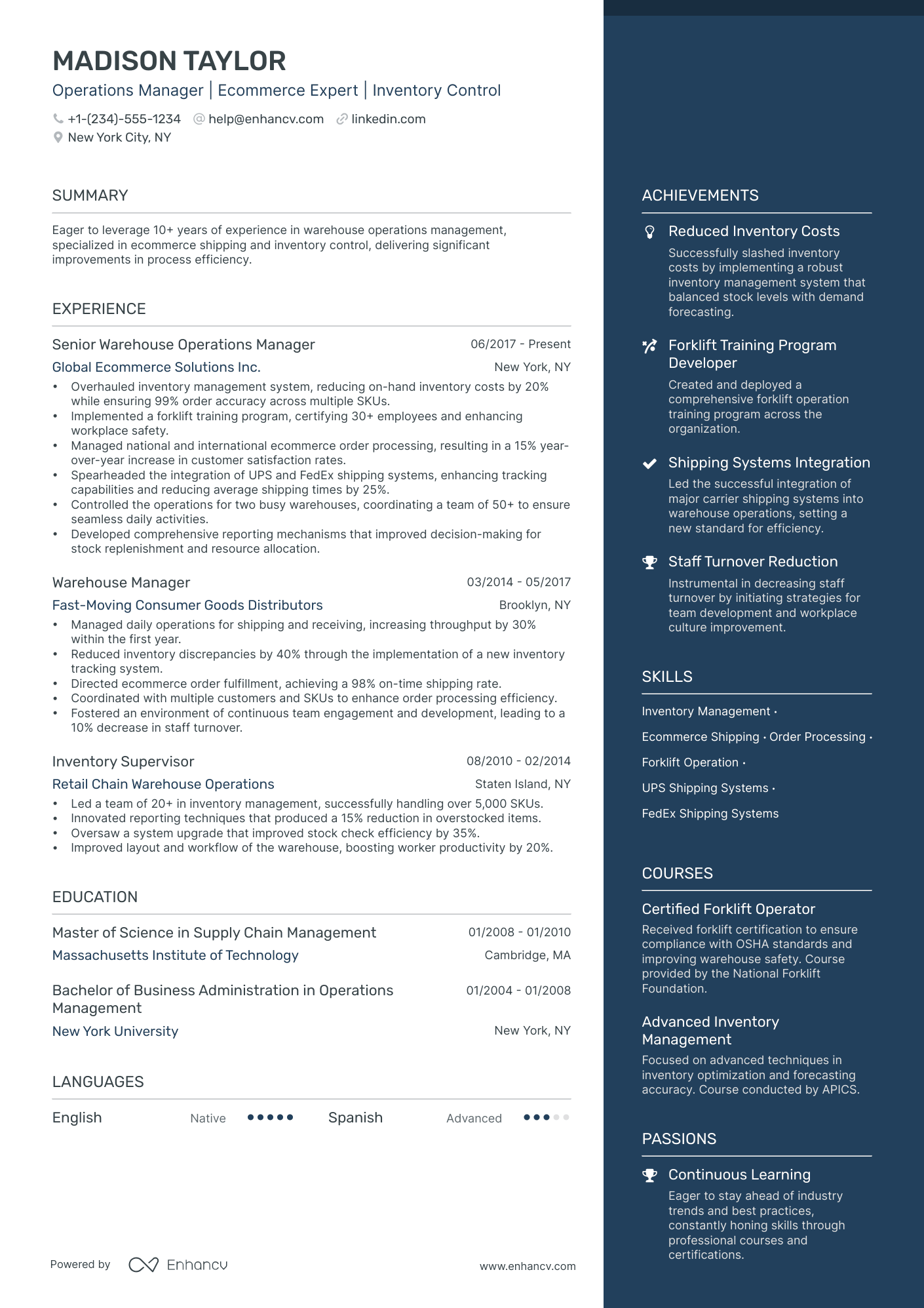 5 Warehouse Operations Manager Resume Examples & Guide for 2024