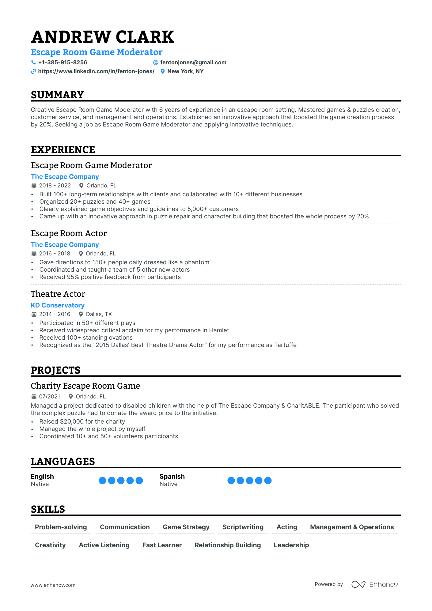 5 Escape Room Resume Examples & Guide for 2024