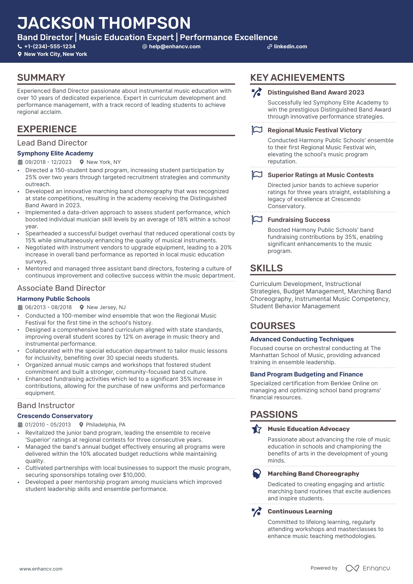 10 Band Director Resume Examples & Guide for 2026