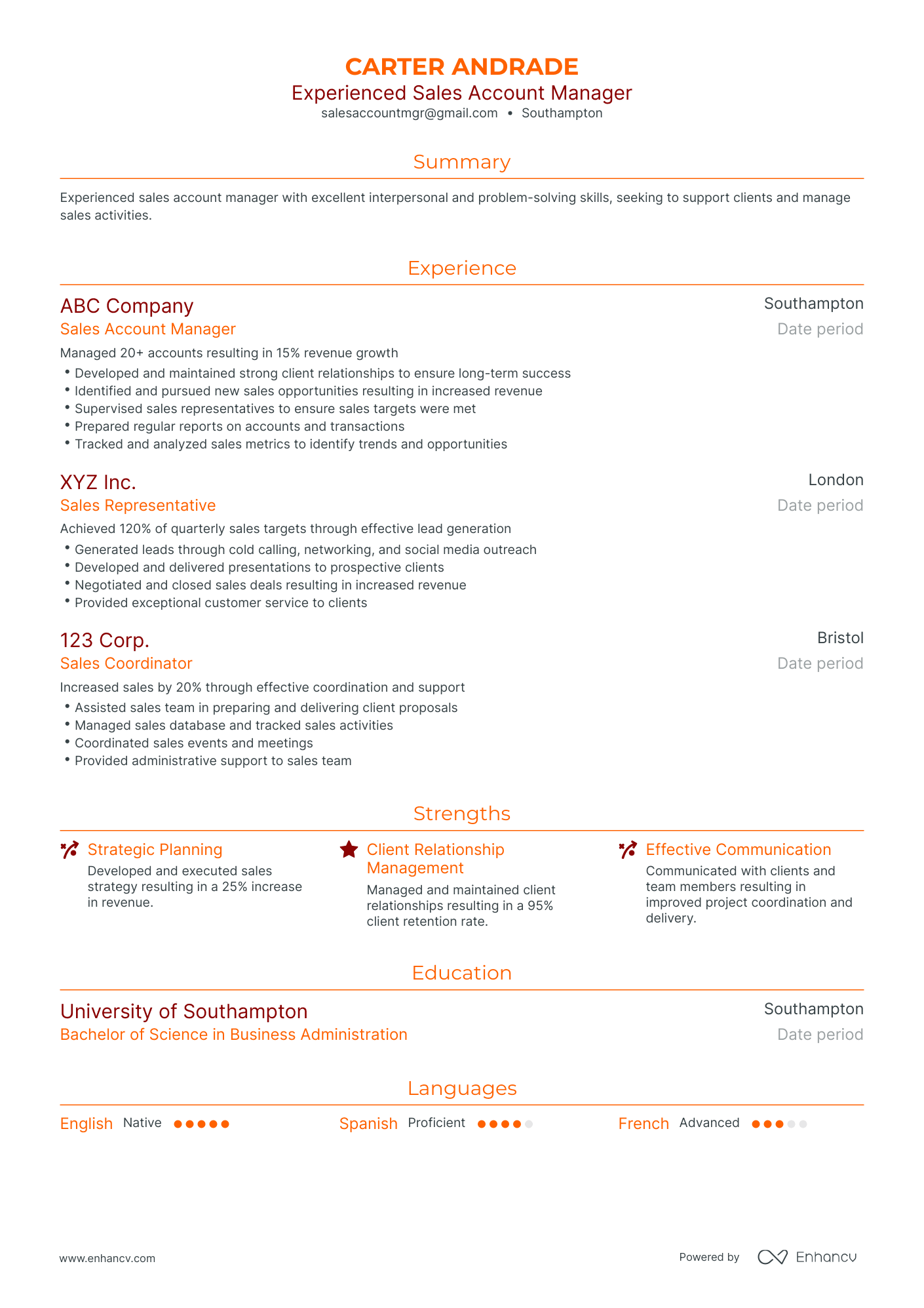 5 Sales Account Manager Resume Examples & Guide for 2024