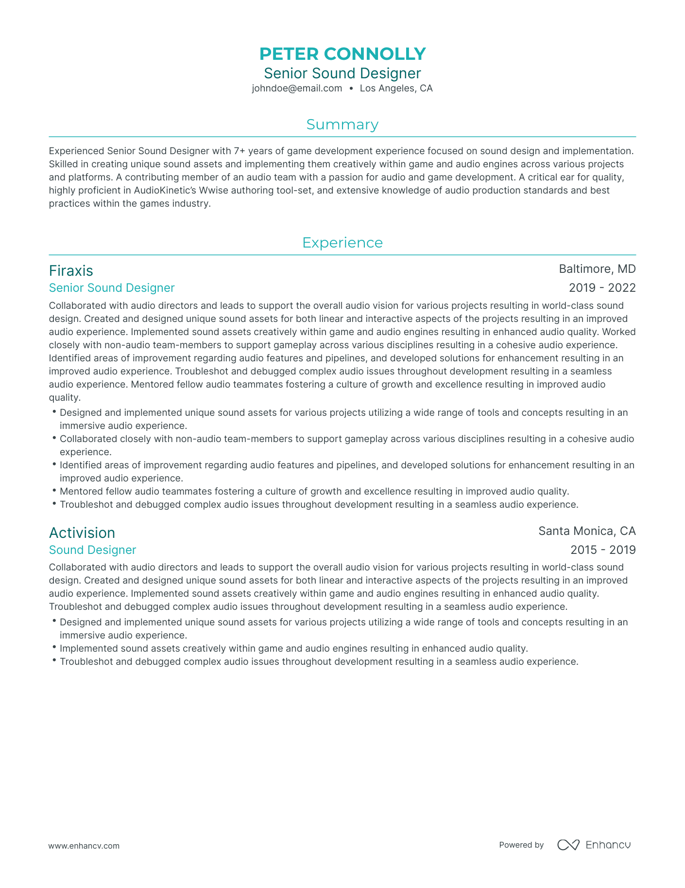 5 Sound Designer Resume Examples & Guide for 2024