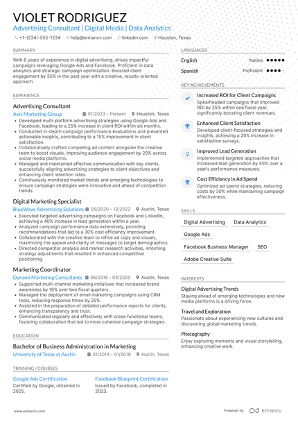 30 Advertising Resume Examples & Guide for 2026
