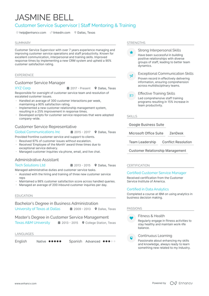 5 Customer Service Supervisor Resume Examples & Guide for 2024