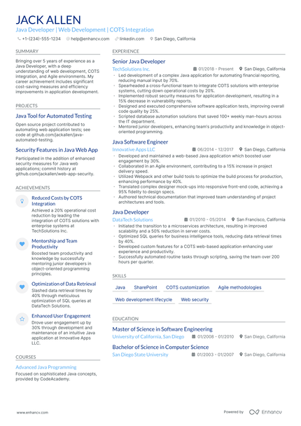 5 Java Web Developer Resume Examples & Guide for 2024