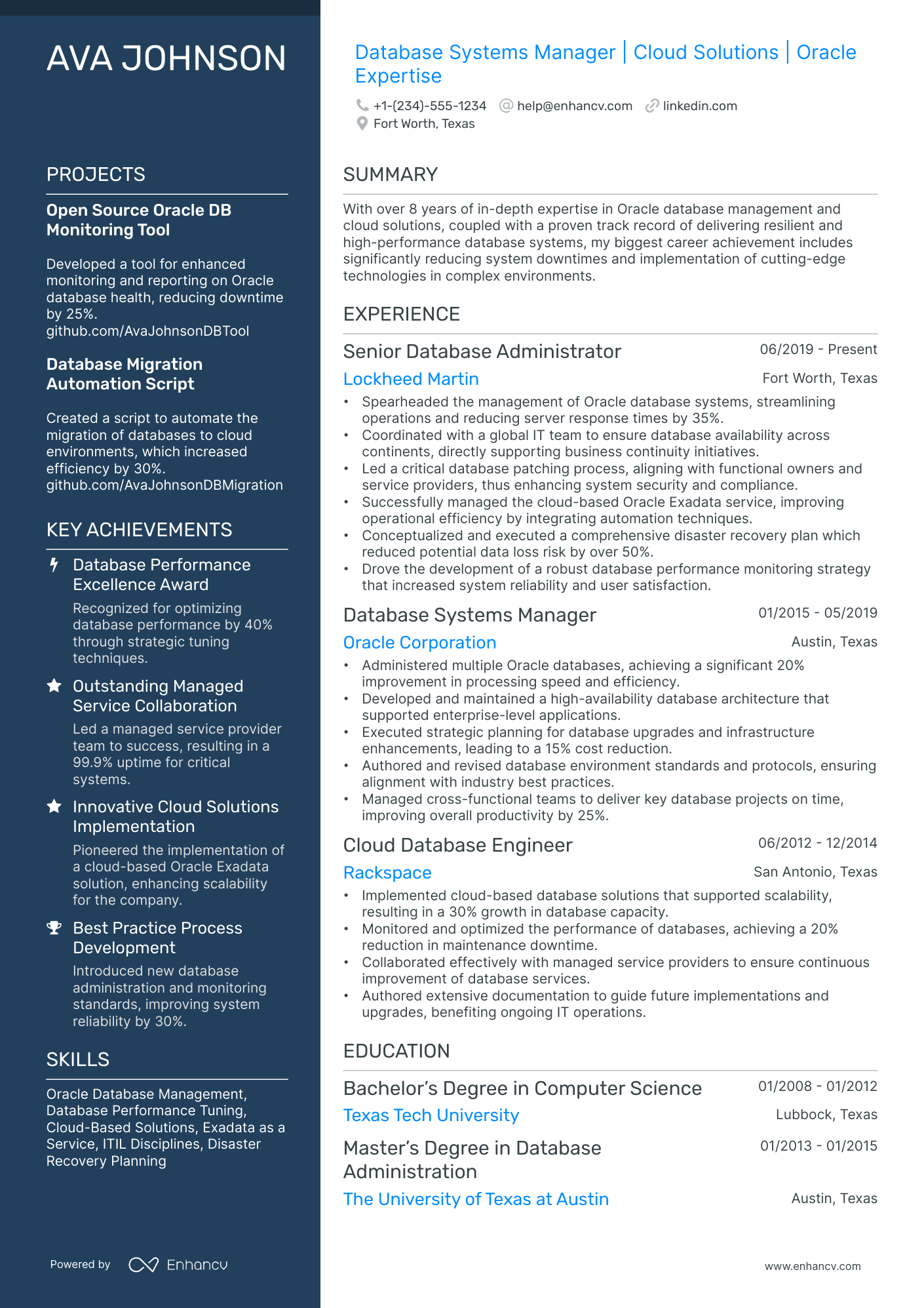 10 Oracle Database Administrator Resume Examples & Guide for 2026