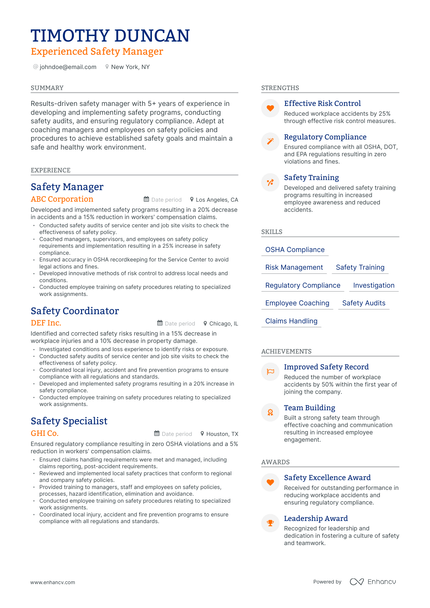 5 Safety Manager Resume Examples & Guide for 2024