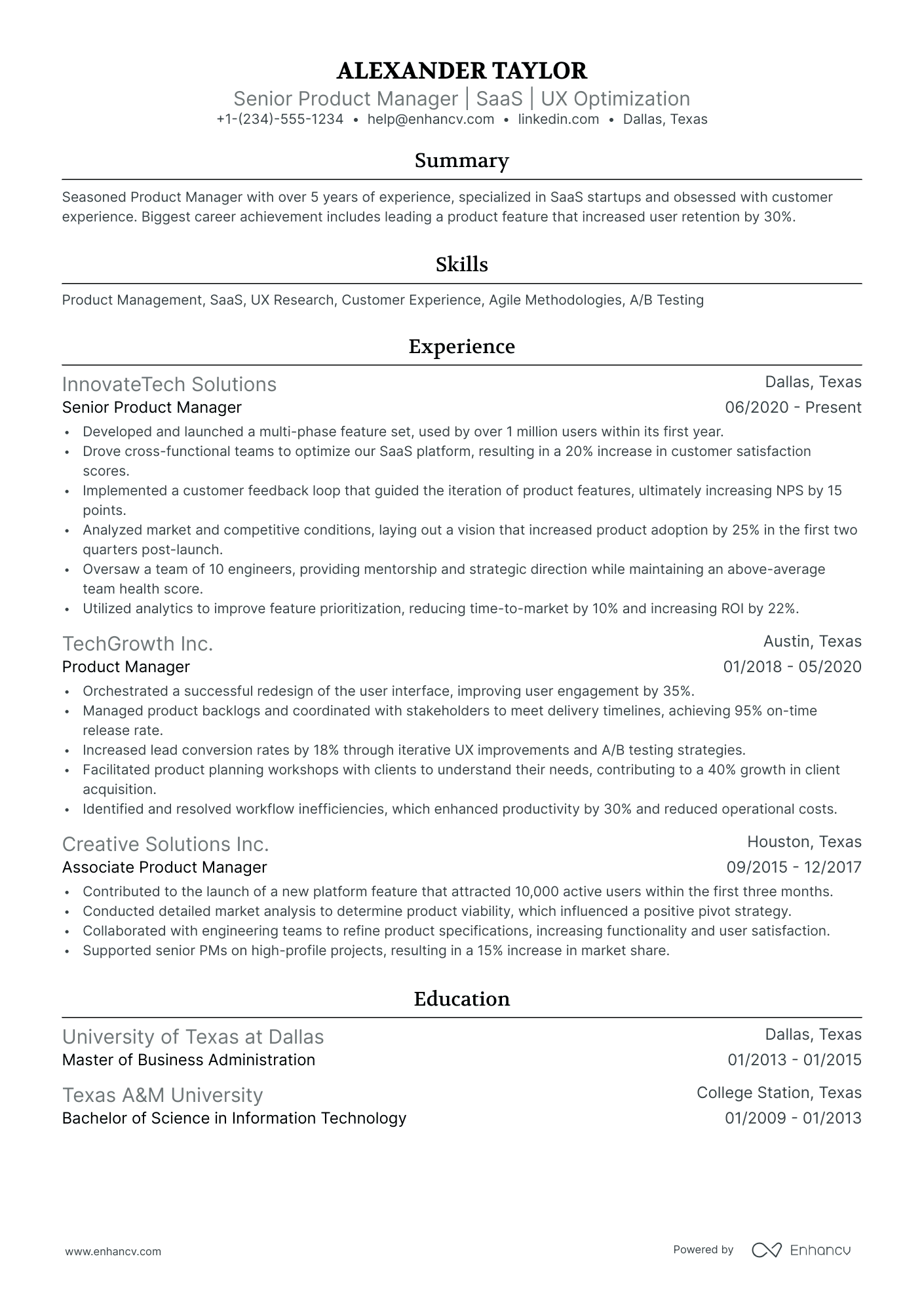 10 SaaS Product Manager Resume Examples & Guide for 2025