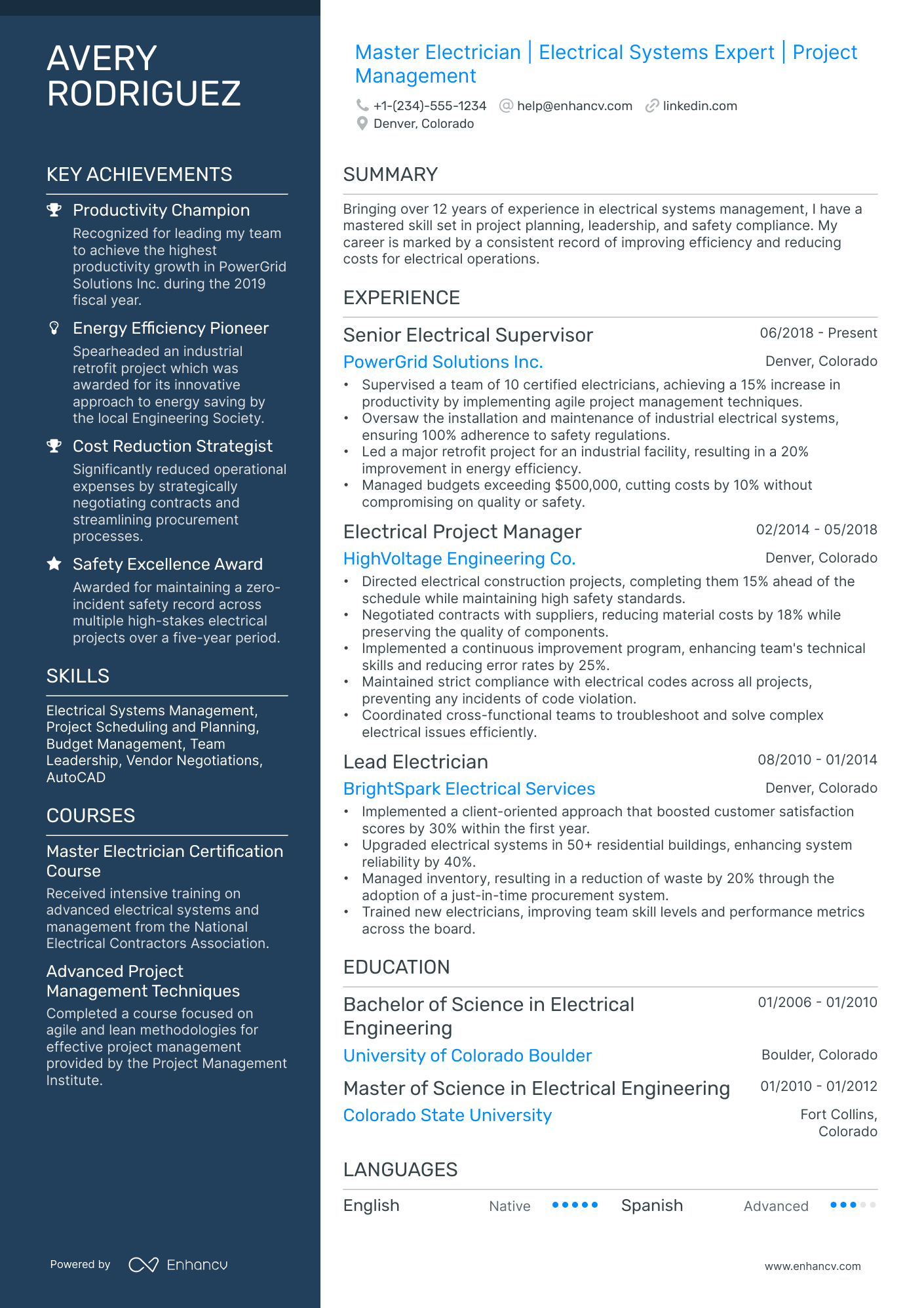 10 Electrical Manager Resume Examples & Guide for 2026