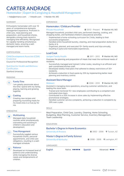 10 Homemaker Resume Examples & Guide for 2026