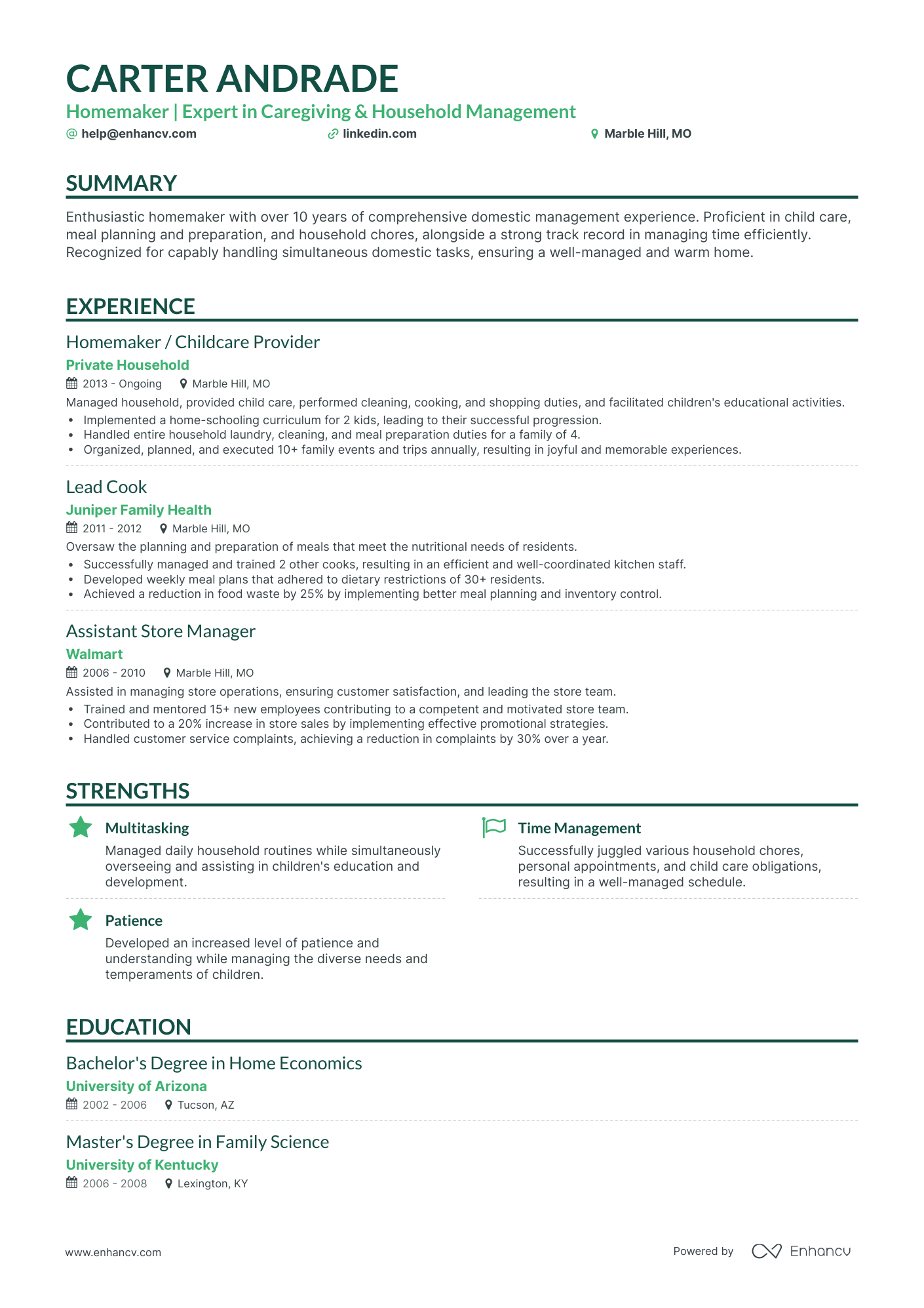 5 Homemaker Resume Examples & Guide for 2024