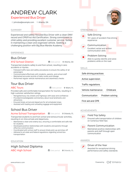 5 Bus Driver Resume Examples & Guide for 2023