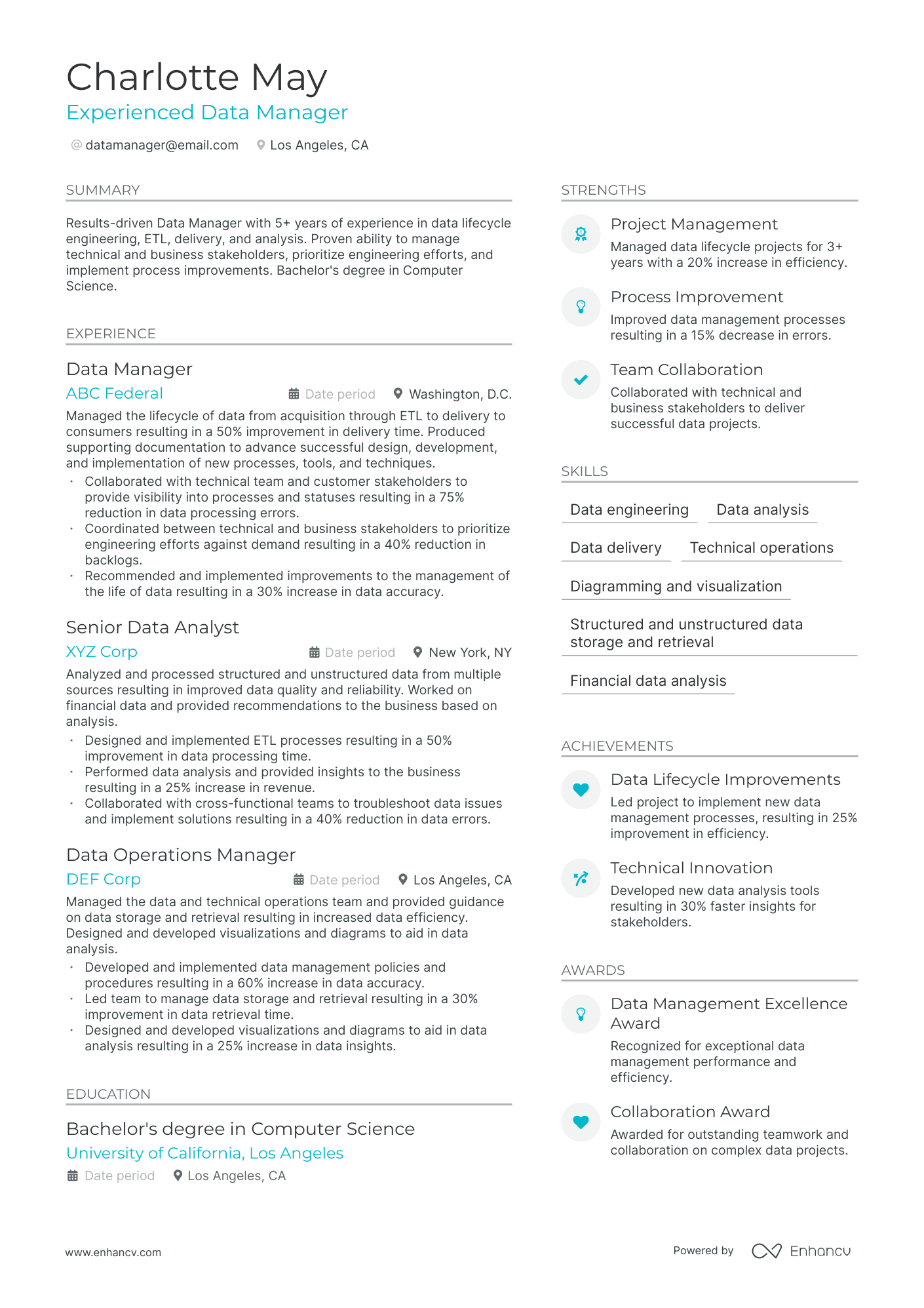 5 Data Manager Resume Examples & Guide for 2024