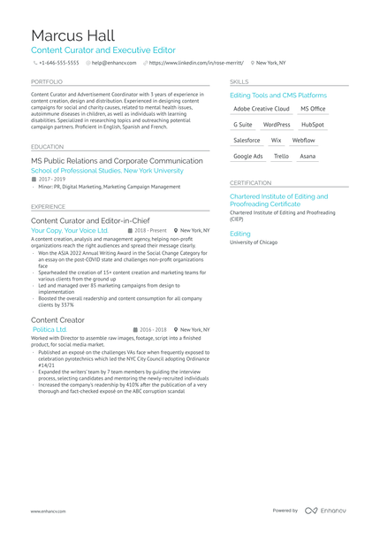 5 Editor Resume Examples & Guide for 2025