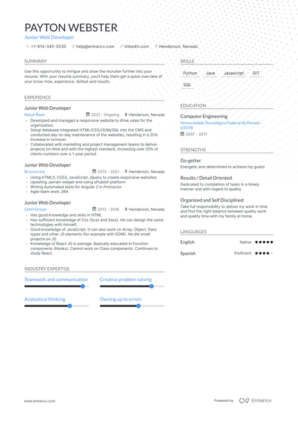Junior Web Developer Resume Examples & Guide for 2023 (Layout, Skills ...
