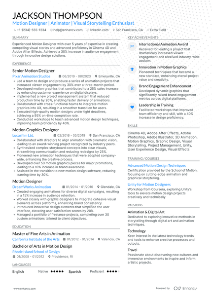 19 Motion Graphics Resume Examples & Guide for 2026