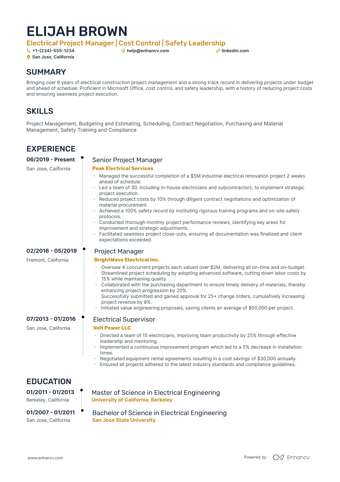 10 Electrical Project Manager Resume Examples & Guide for 2026