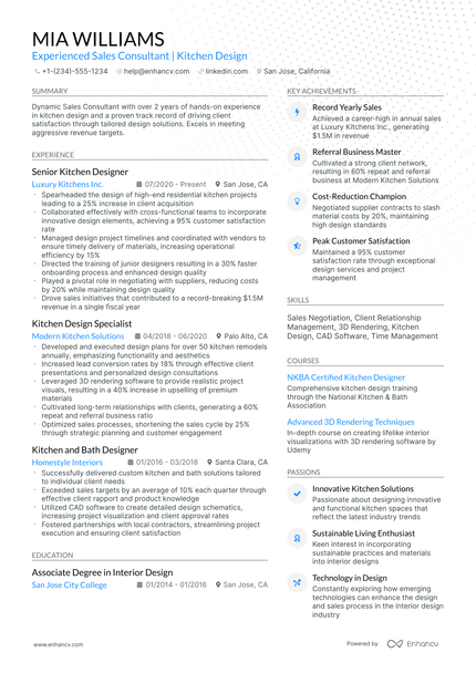 10 Kitchen Designer Resume Examples & Guide for 2026