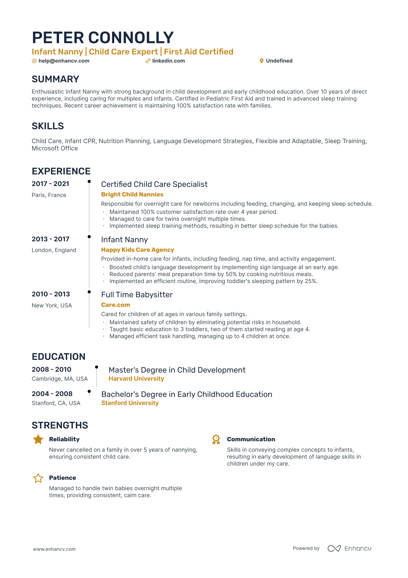 10 Infant Nanny Resume Examples & Guide for 2026