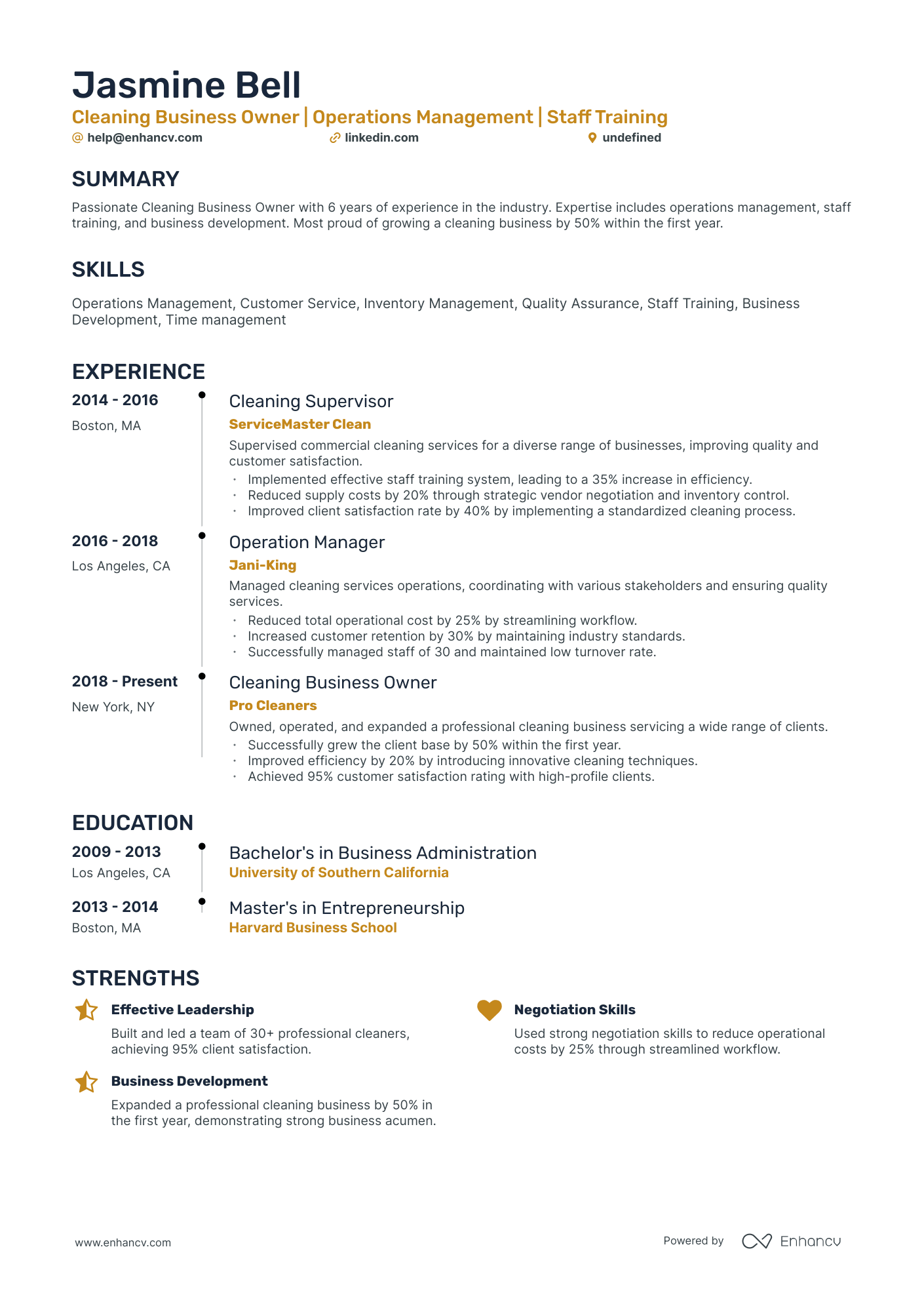 10 Cleaning Business Owner Resume Examples & Guide for 2026