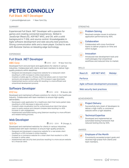 5 .Net Full Stack Developer Resume Examples & Guide for 2023