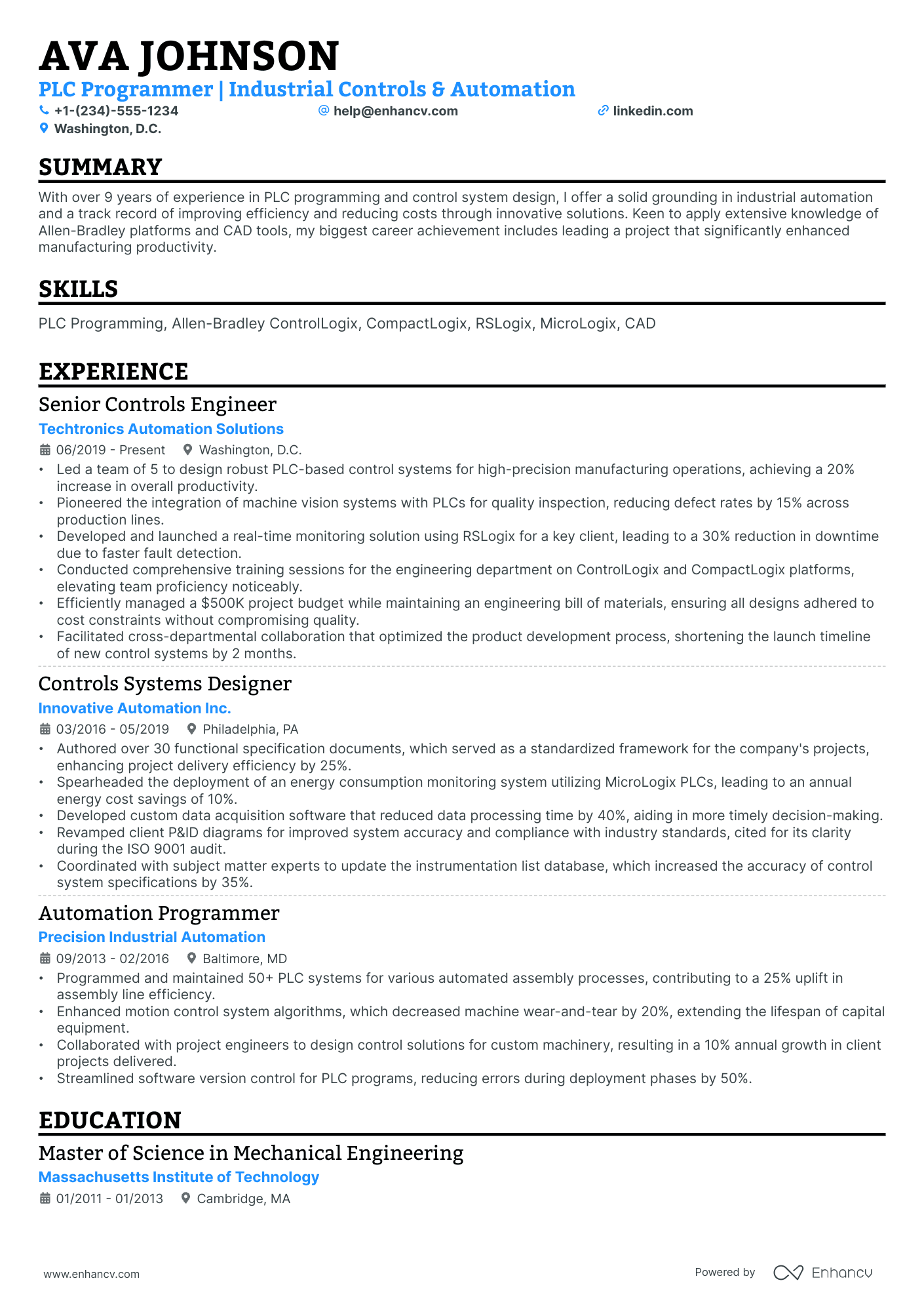 10 PLC Programmer Resume Examples & Guide for 2025