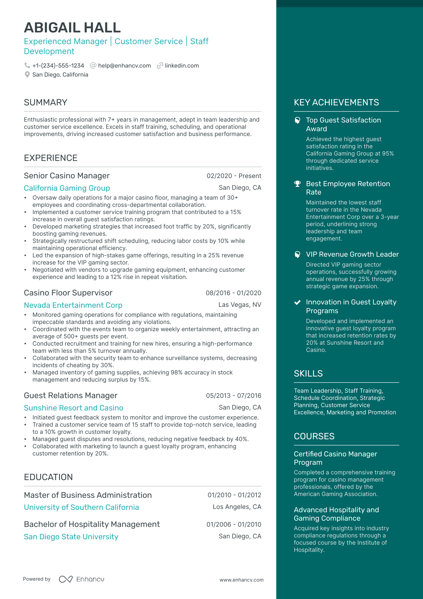 10 Casino Manager Resume Examples & Guide for 2026