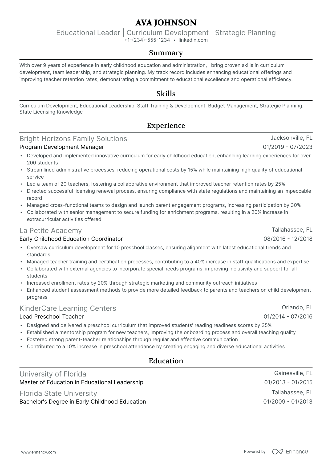 10 Preschool Director Resume Examples, Templates & Guide for 2026
