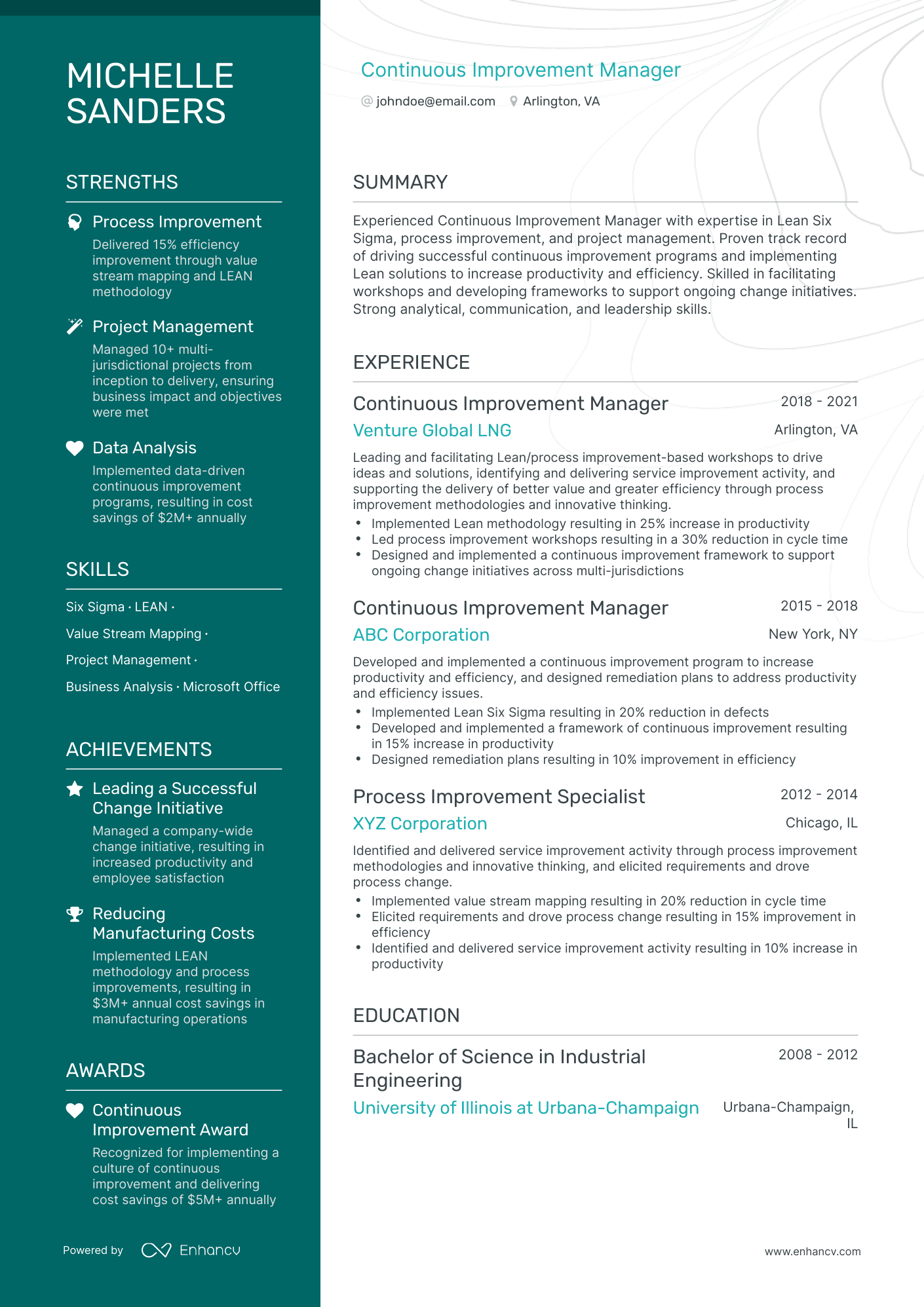 5 Continuous Improvement Manager Resume Examples & Guide for 2023