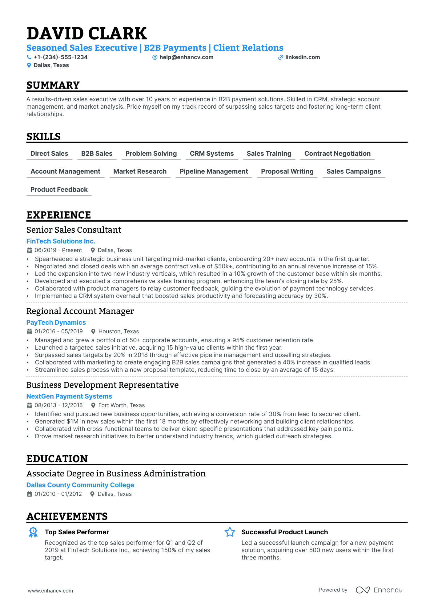 5 B2B Sales Resume Examples & Guide for 2024