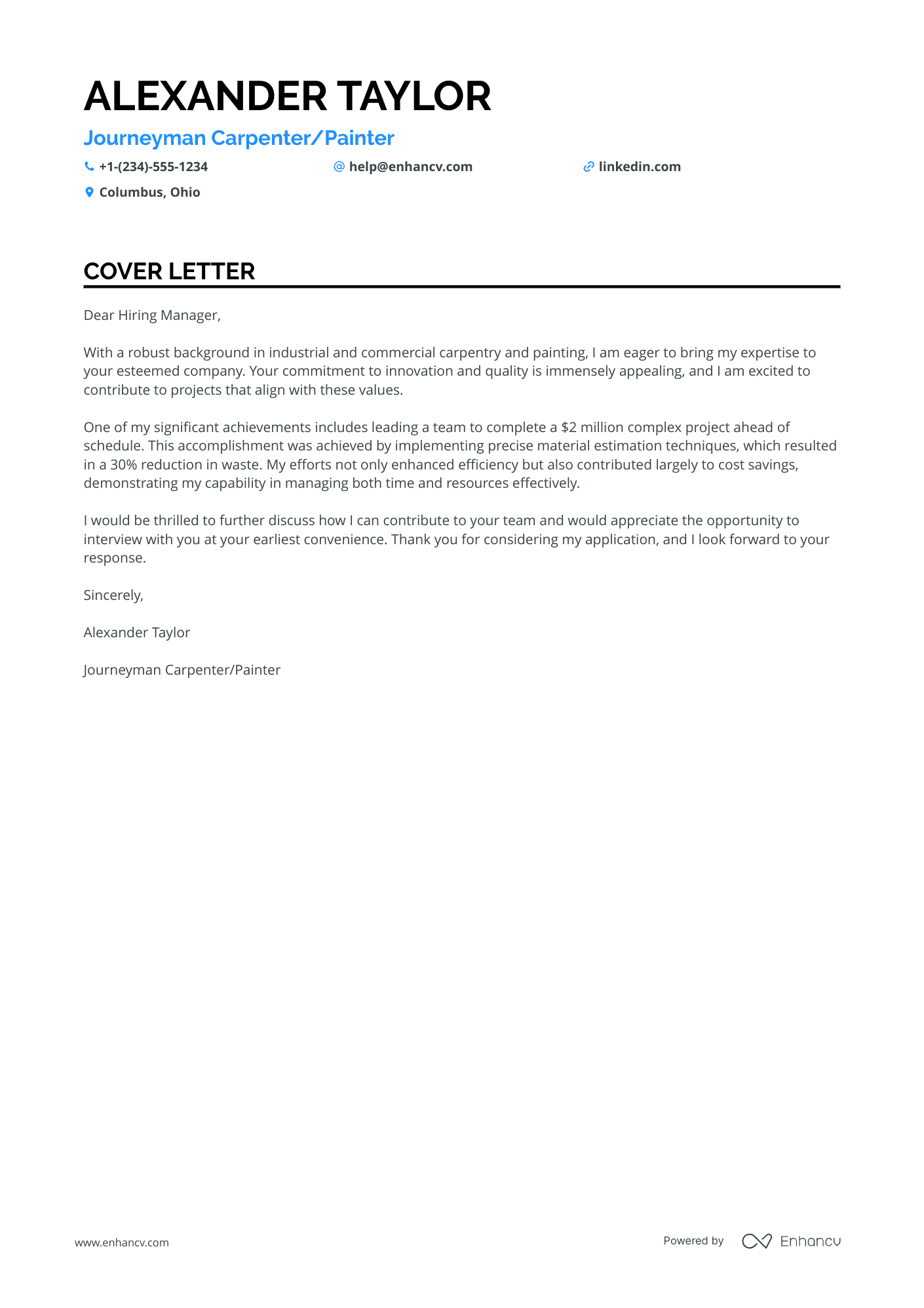 5 Professional Carpenter Cover Letter Examples and Template for 2026 ...