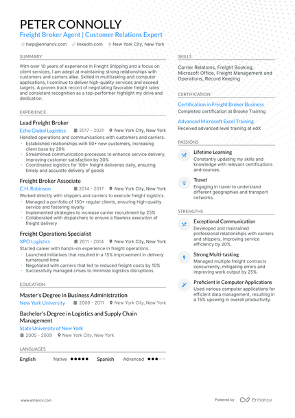 10 Freight Broker Resume Examples & Guide for 2026