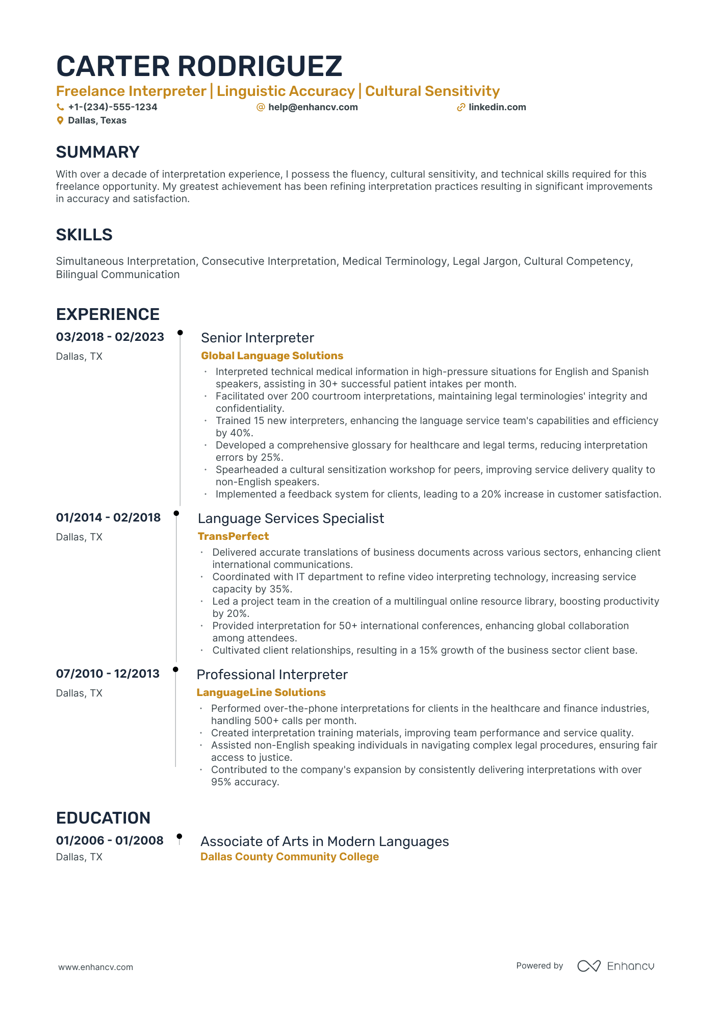 10 Freelance Interpreter Resume Examples & Guide for 2025