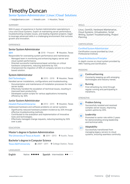 10 Linux System Administrator Resume Examples & Guide for 2025