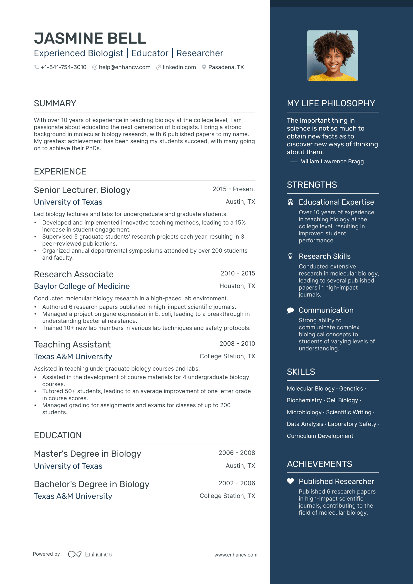 5 Biology Resume Examples & Guide for 2026
