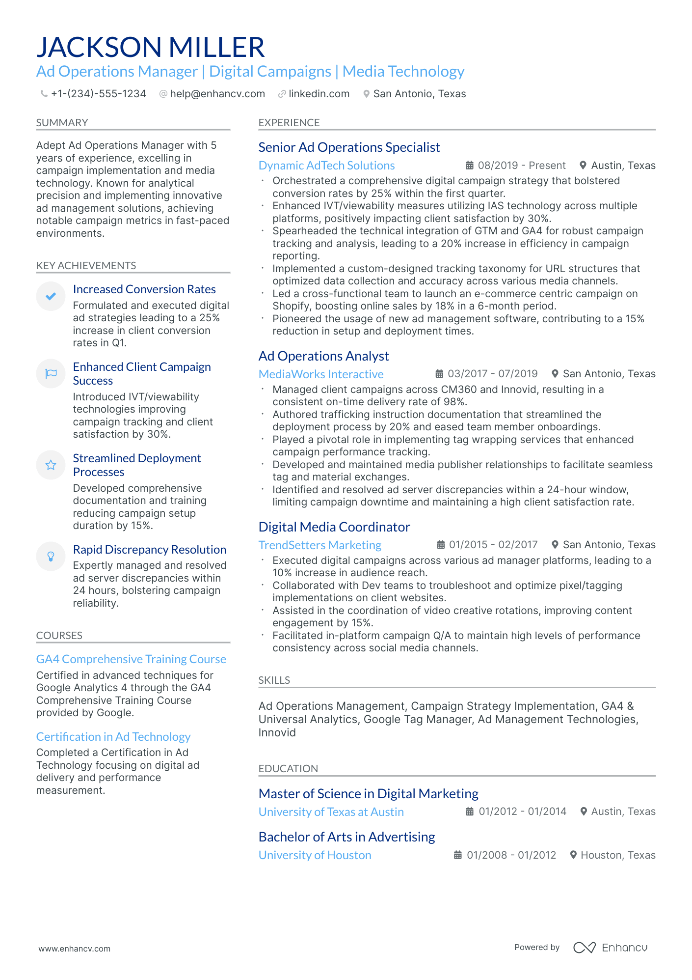 10 Ad Operations Manager Resume Examples & Guide for 2026