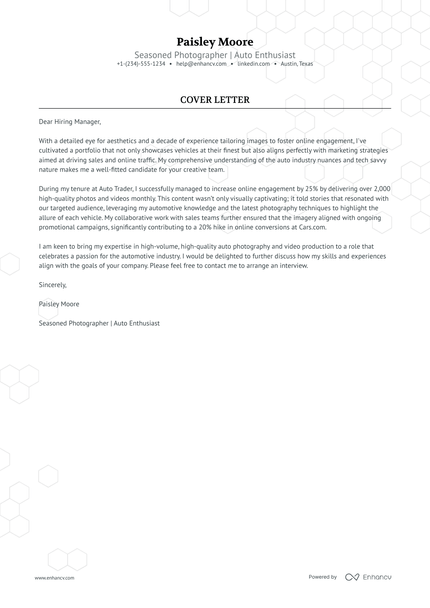 How to Write a Photographer Cover Letter (Free Examples) | Enhancv