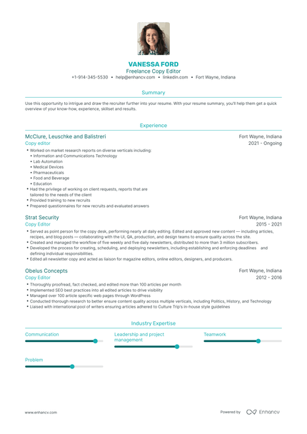 Freelance Copy Editor Resume Examples & Guide for 2023 (Layout, Skills ...