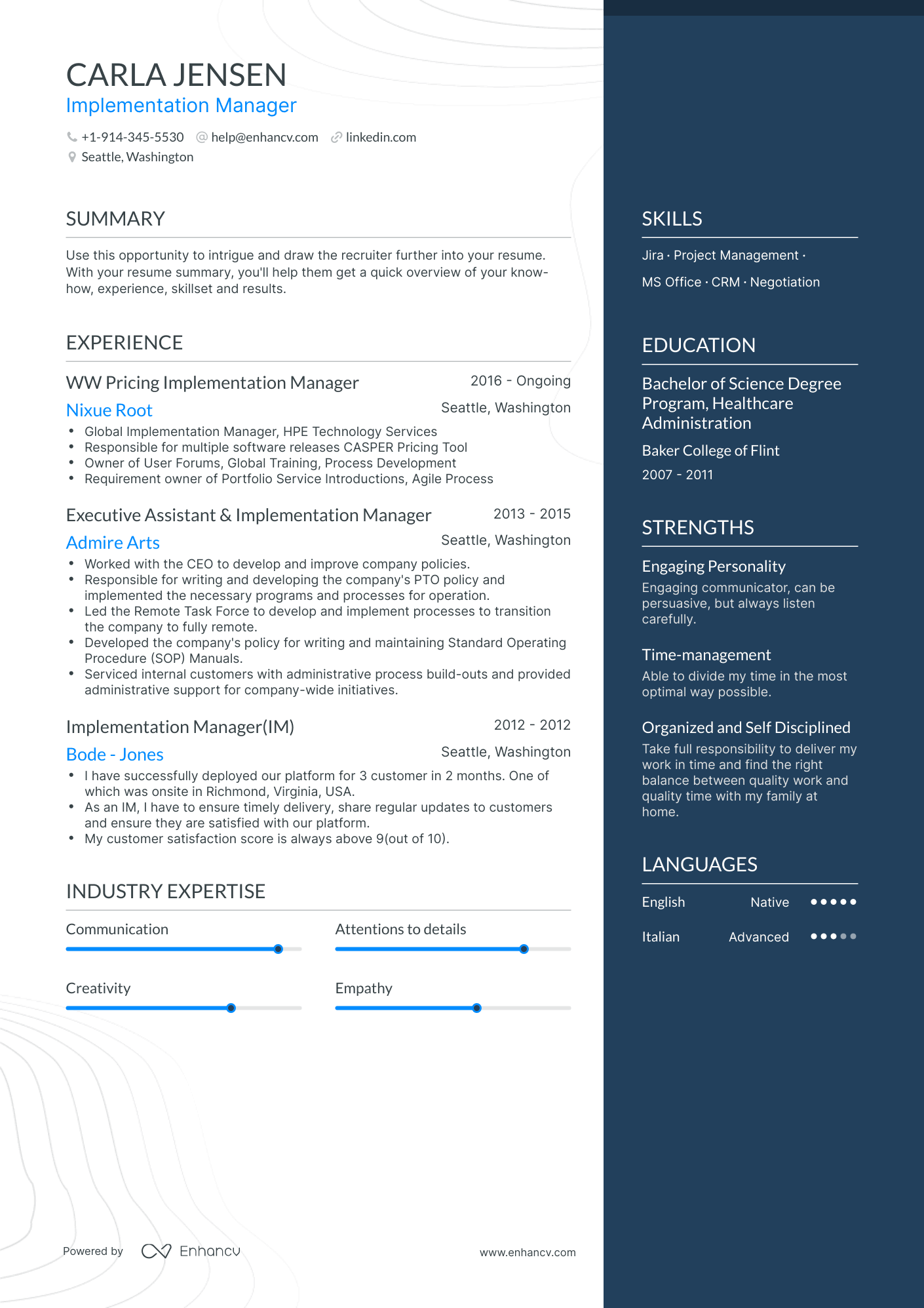Implementation Manager Resume Examples & Guide for 2023 (Layout, Skills ...