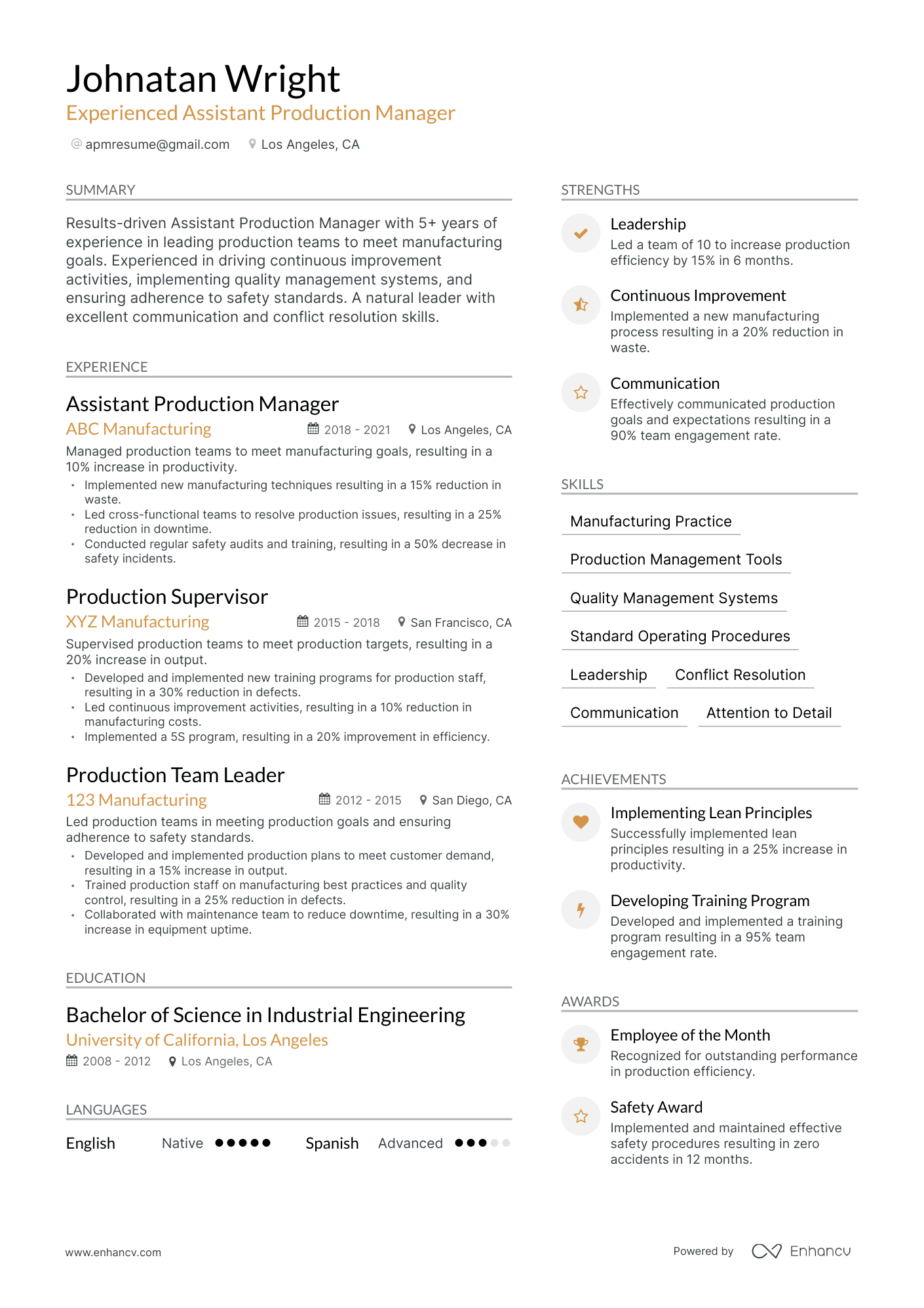 5 Assistant Production Manager Resume Examples & Guide for 2023