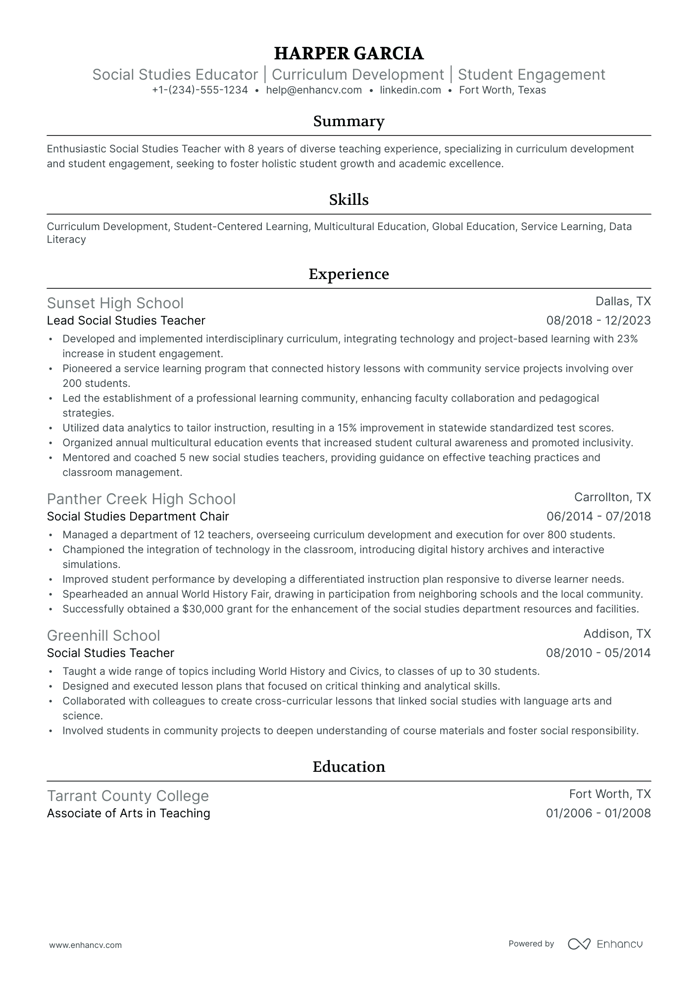 10 Social Studies Teacher Resume Examples & Guide for 2026