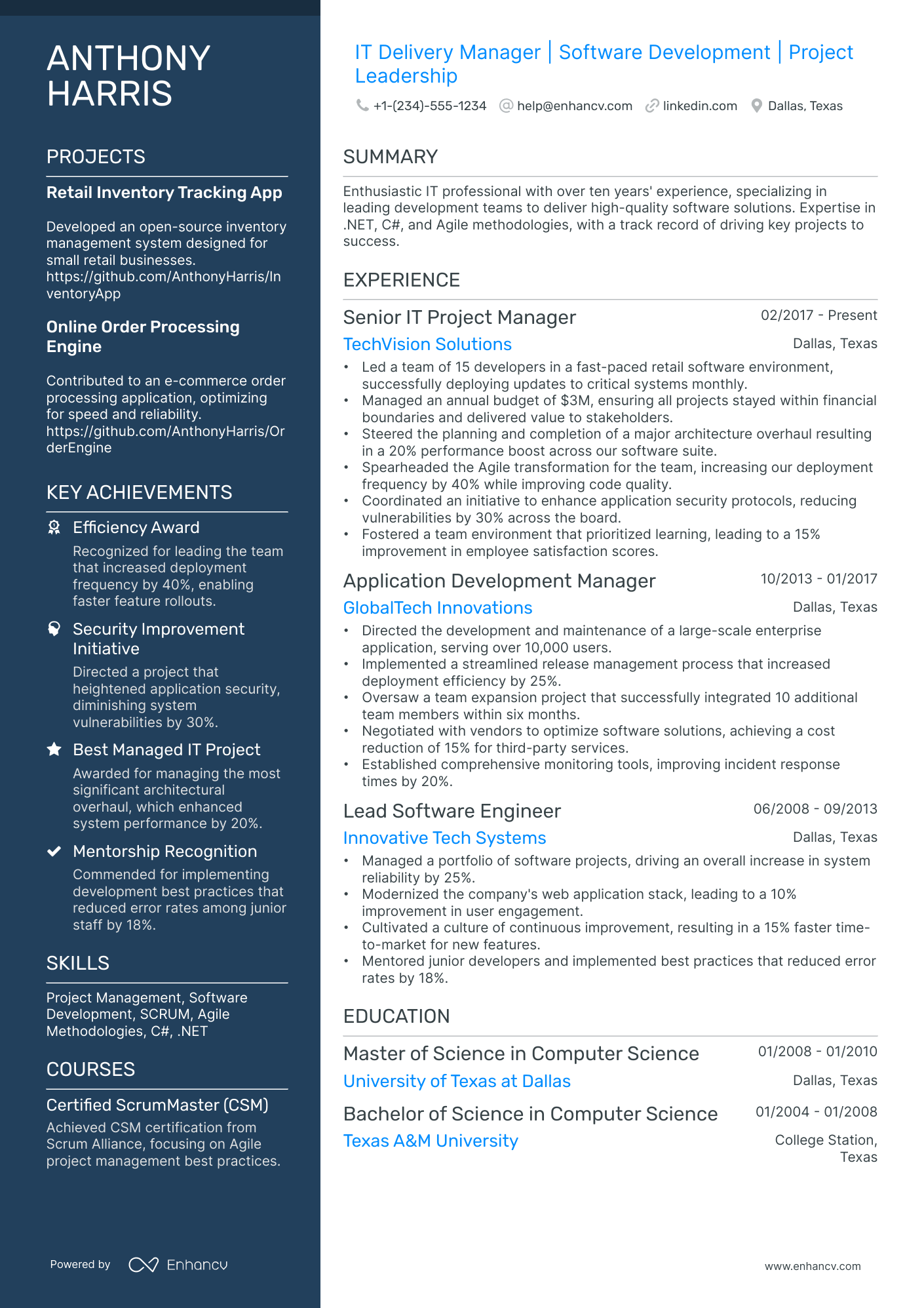 10 IT Delivery Manager Resume Examples & Guide for 2026
