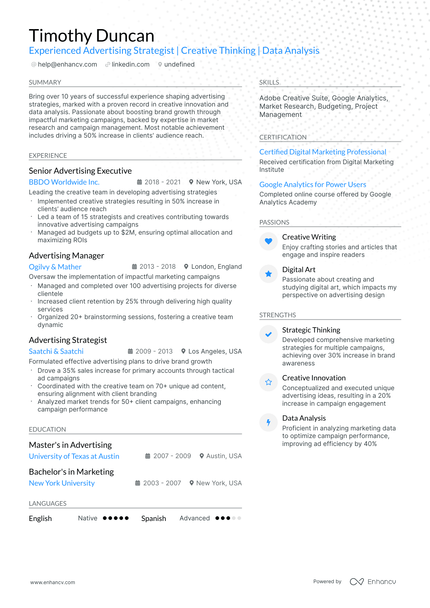 10 Advertising Agency Resume Examples & Guide for 2026