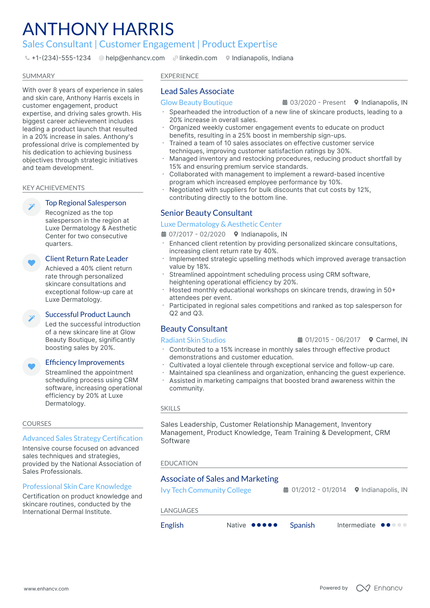 10 Beauty Consultant Resume Examples, Templates & Guide for 2026