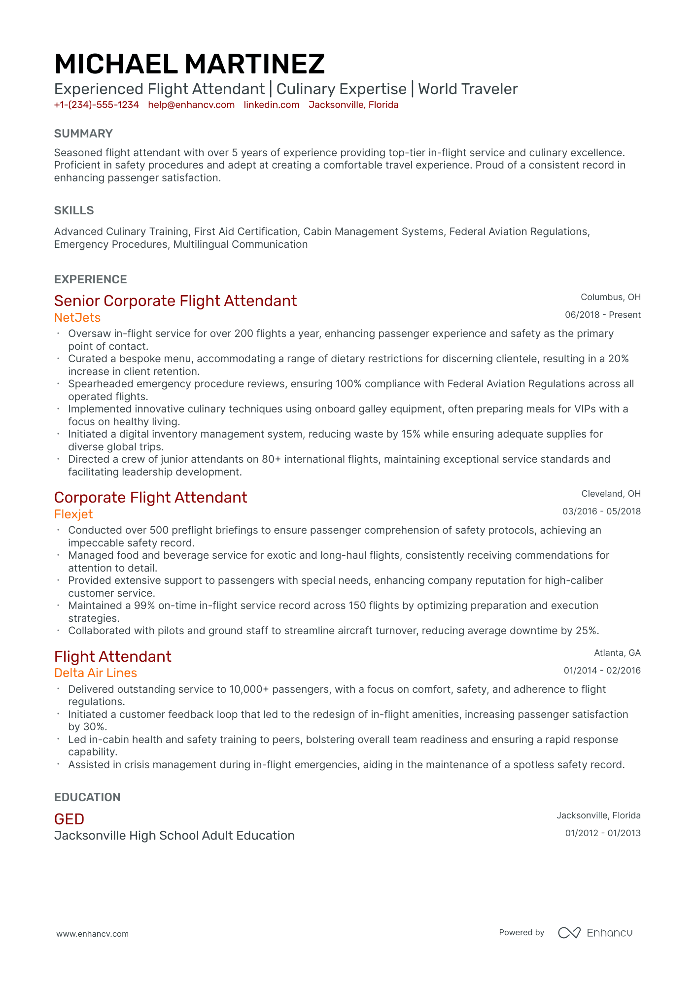 10 Corporate Flight Attendant Resume Examples, Templates & Guide for 2026