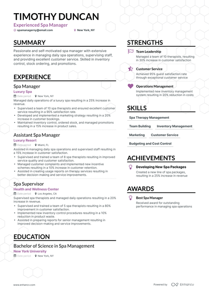 3 Spa Manager Resume Examples & Guide for 2024