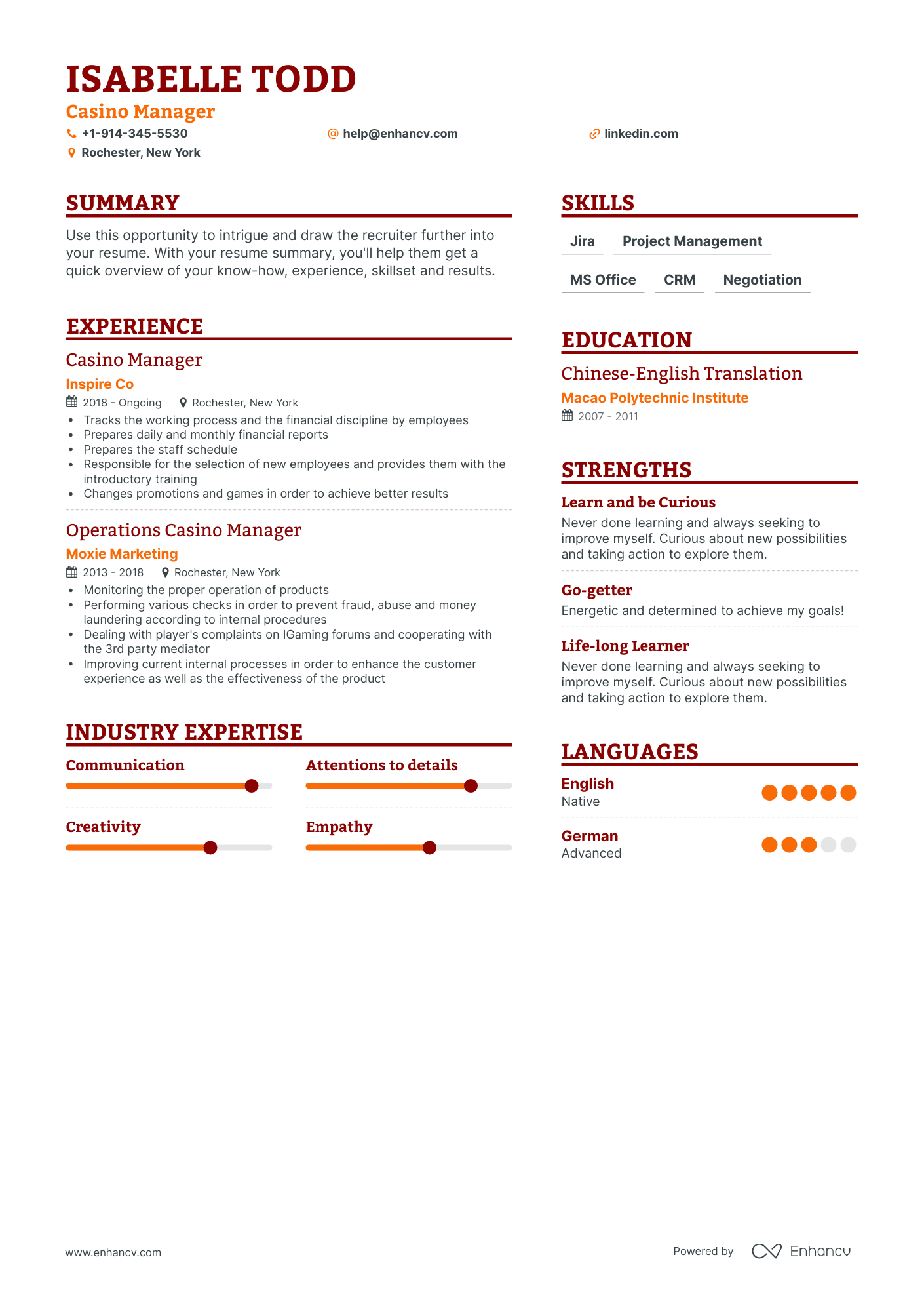 Casino Manager Resume Examples & Guide for 2023 (Layout, Skills ...