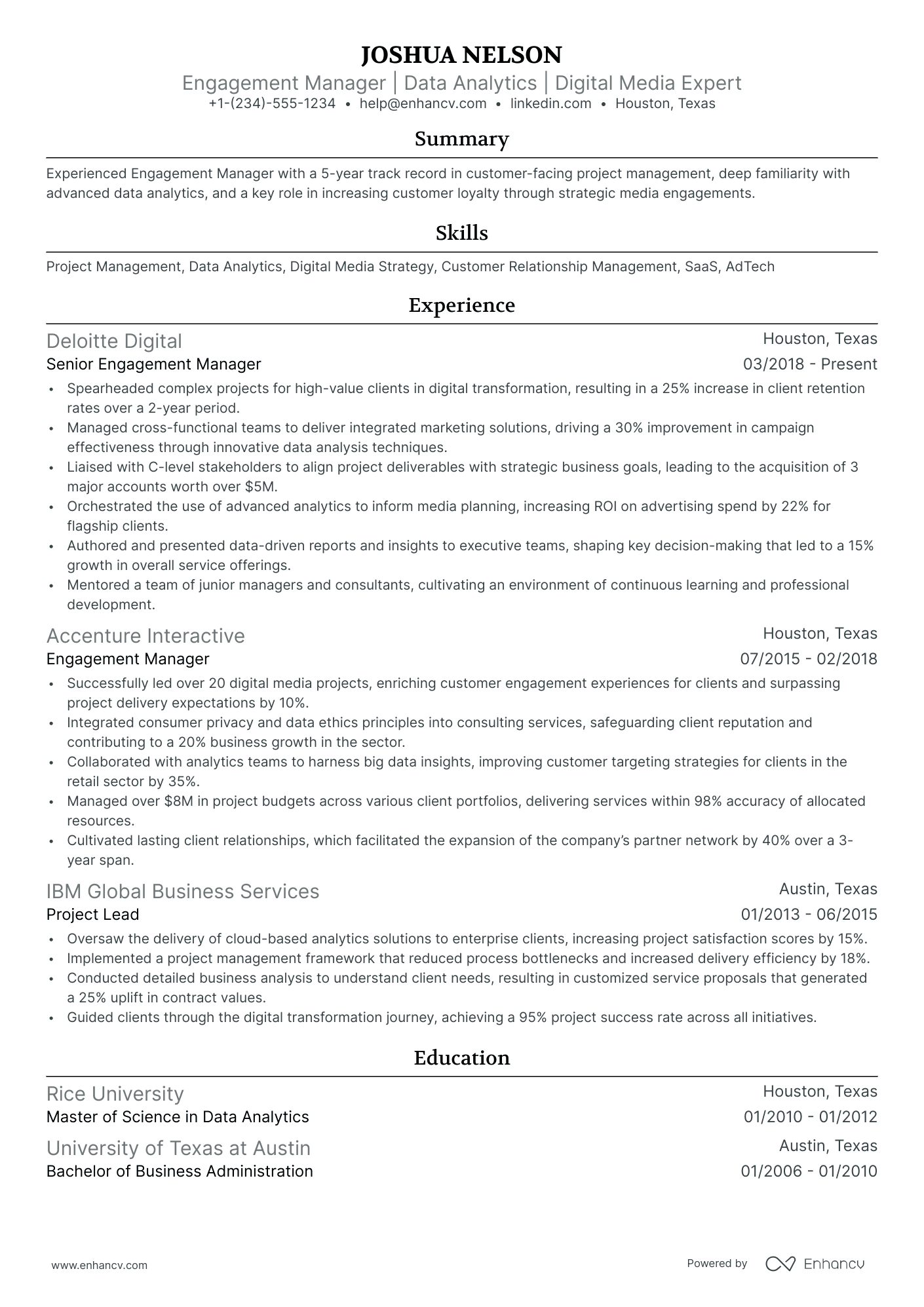 10 Engagement Manager Resume Examples & Guide for 2026