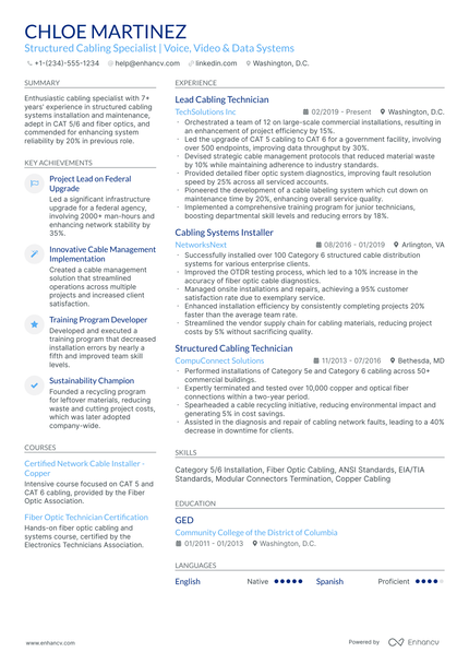 10 Cable Technician Resume Examples & Guide for 2025