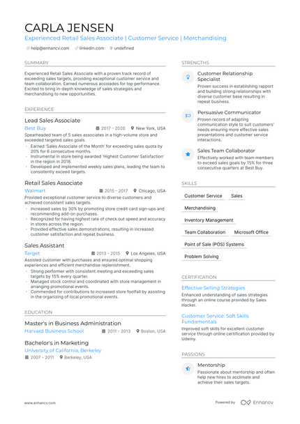 5 Retail Sales Associate Resume Examples & Guide for 2024